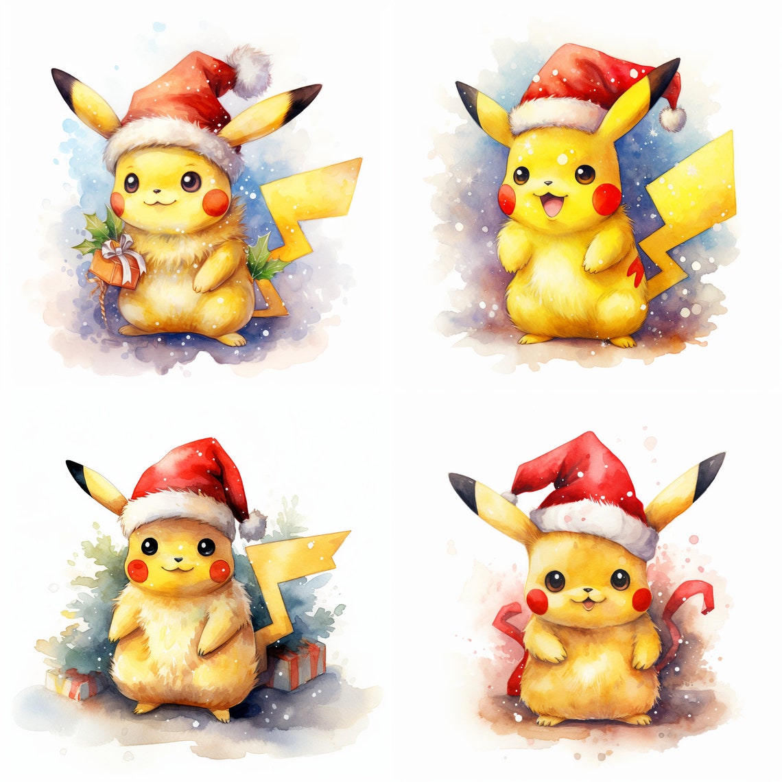 Pikachu Watercolor Clipart PNG 24 Christmas Pikachu PNG - Etsy