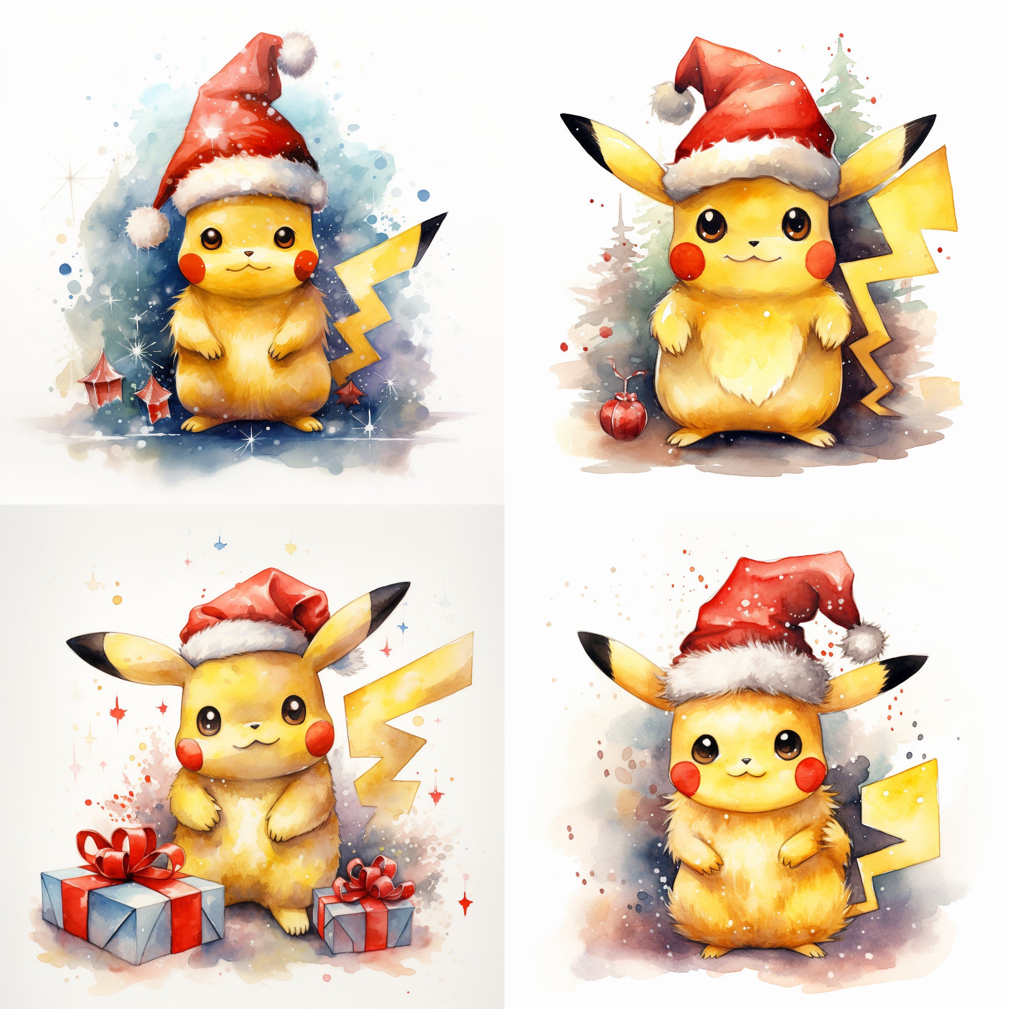Pikachu Watercolor Clipart PNG 24 Christmas Pikachu PNG - Etsy