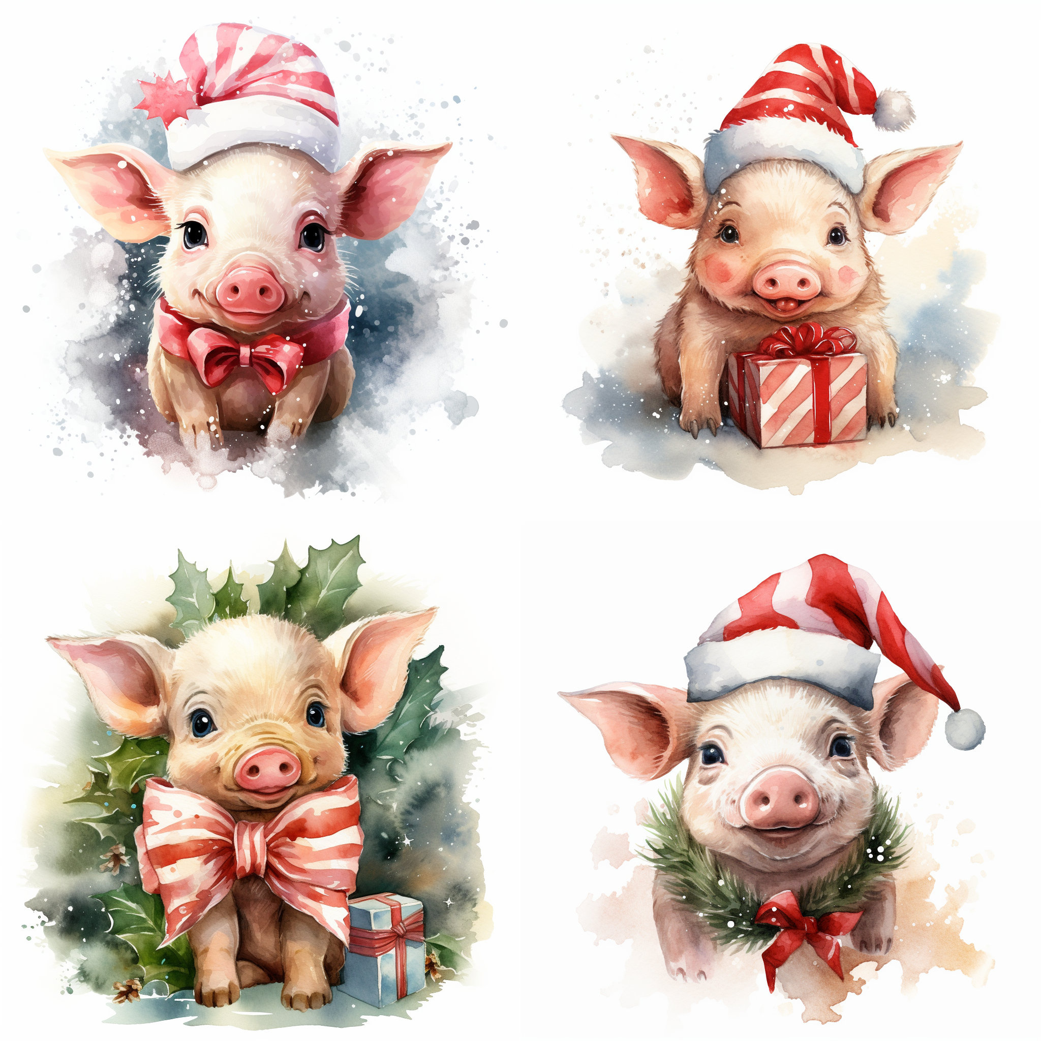 Christmas Pig PNG Clipart, 20 Watercolor Adorable Xmas Pig Images ...