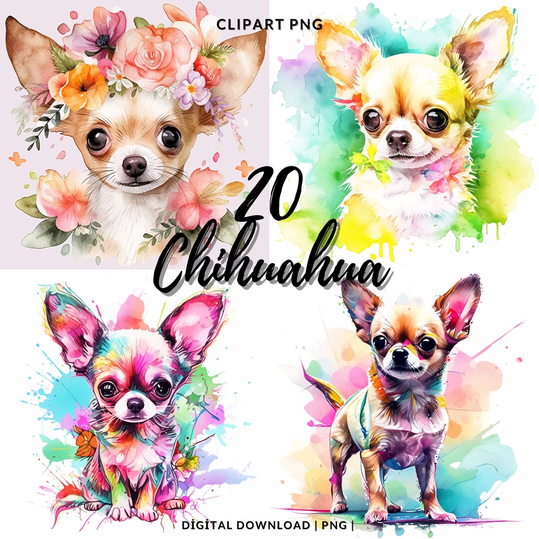 Chihuahua Clipart PNG, 20 Watercolor Chihuahua Dog PNG Bundle, Pet ...