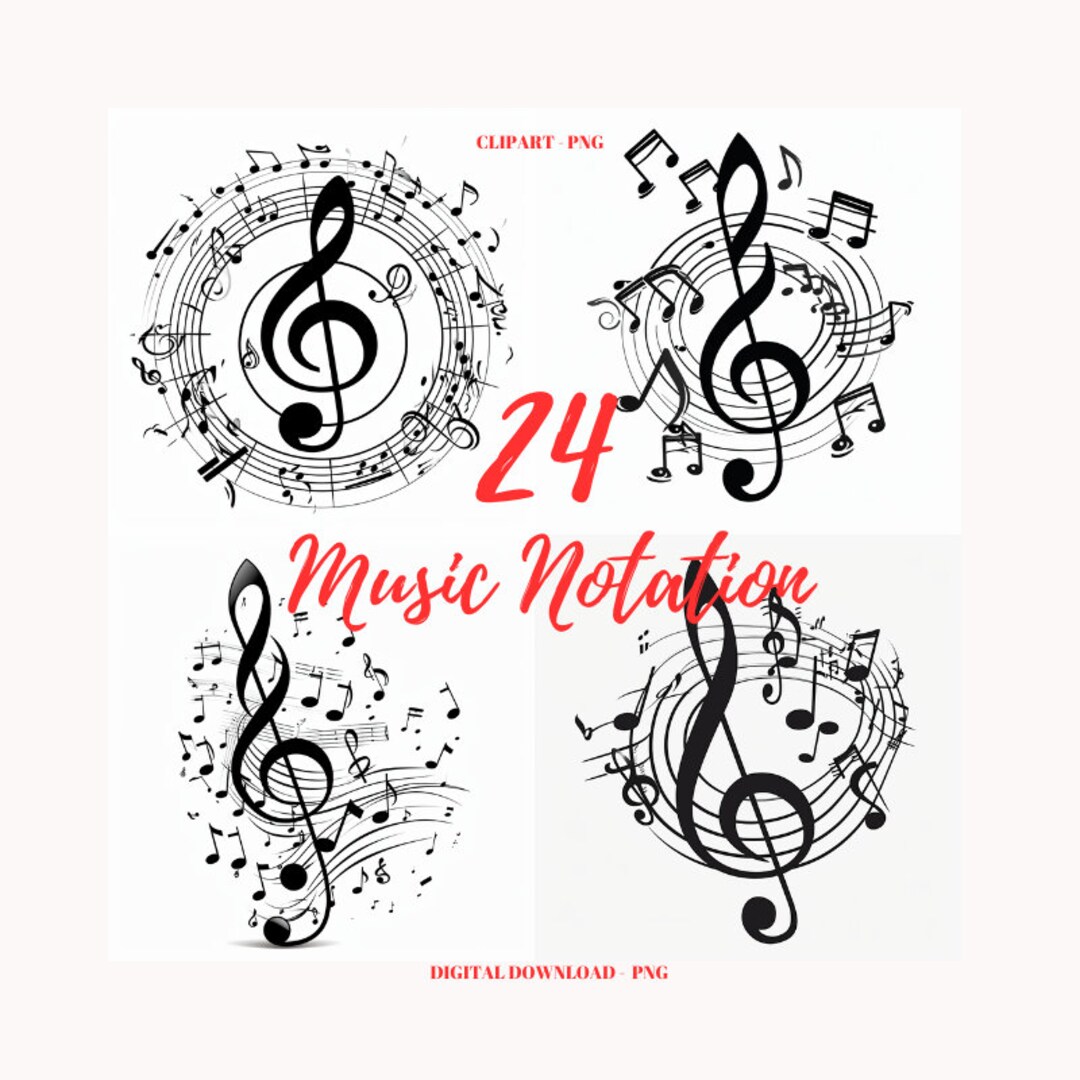 Music Notation Clipart PNG, 24 Black and White Musical Note, Instant ...