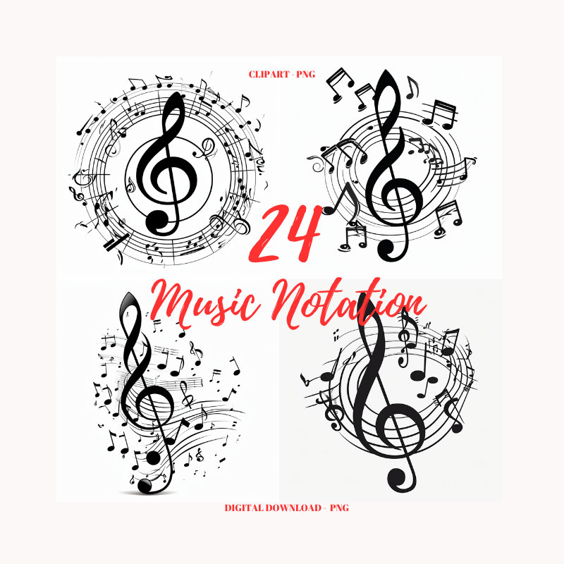 Music Notation Clipart PNG, 24 Black and White Musical Note, Instant ...
