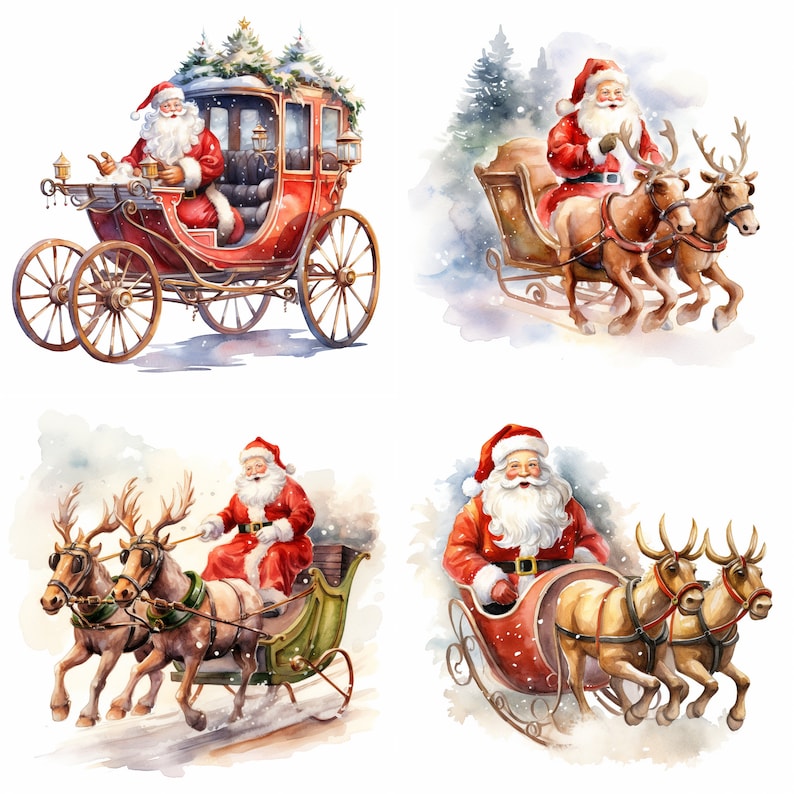 Santa Sleigh Clipart, 24 Noel Sleigh Images Bundle, Merry Christmas ...