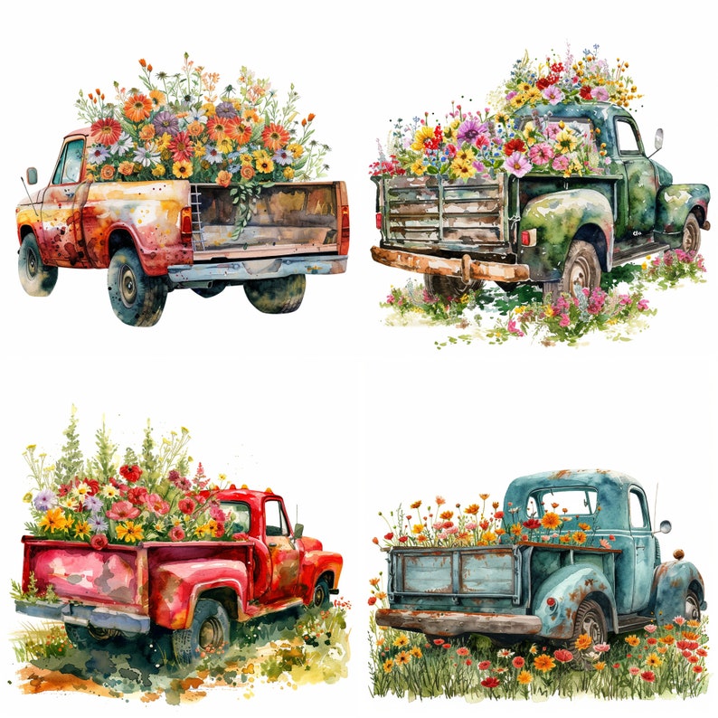 Truck Clipart: 20 PNG Floral Images (commercial Use) - Etsy Singapore