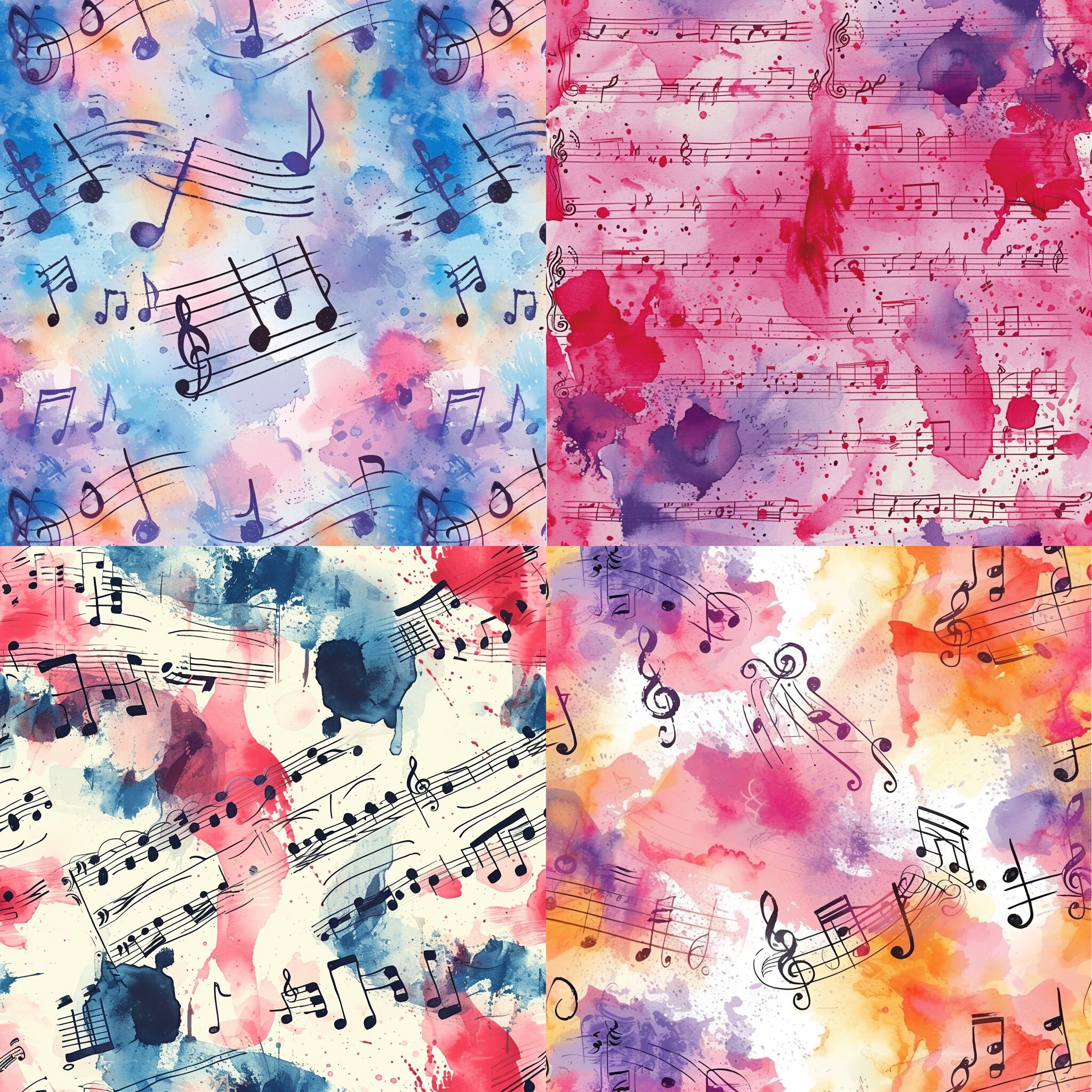 Music Notation Watercolor Clipart PNG, Colored 20 Musical Note, Instant ...