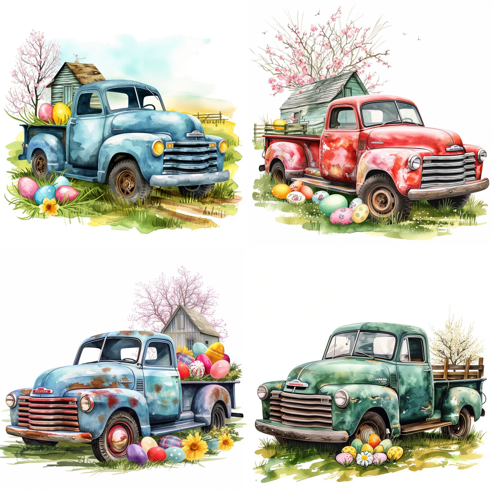 Easter Clipart Png, 24 Easter Watercolor Truck Images, Commercial Use ...