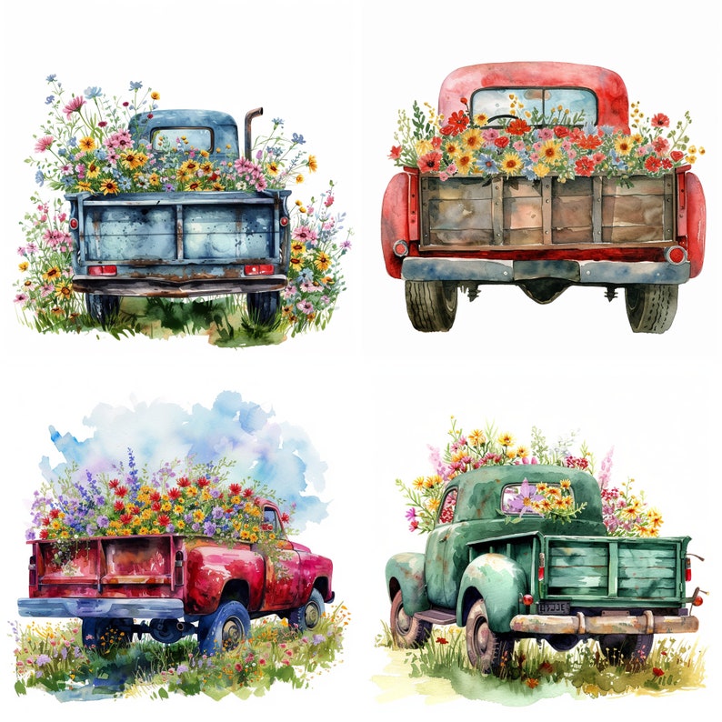 Truck Clipart: 20 PNG Floral Images (commercial Use) - Etsy Singapore