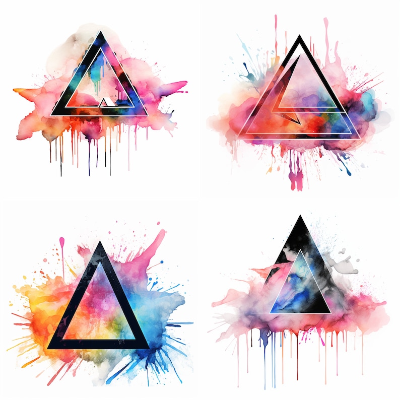 16 Pink Floyd Triangle Watercolor Clipart PNG , Triangle Rainbow ...