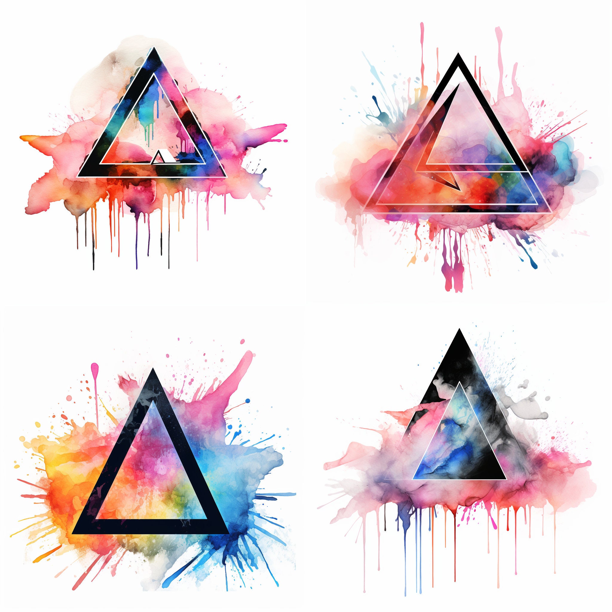 16 Pink Floyd Triangle Watercolor Clipart PNG , Triangle Rainbow ...