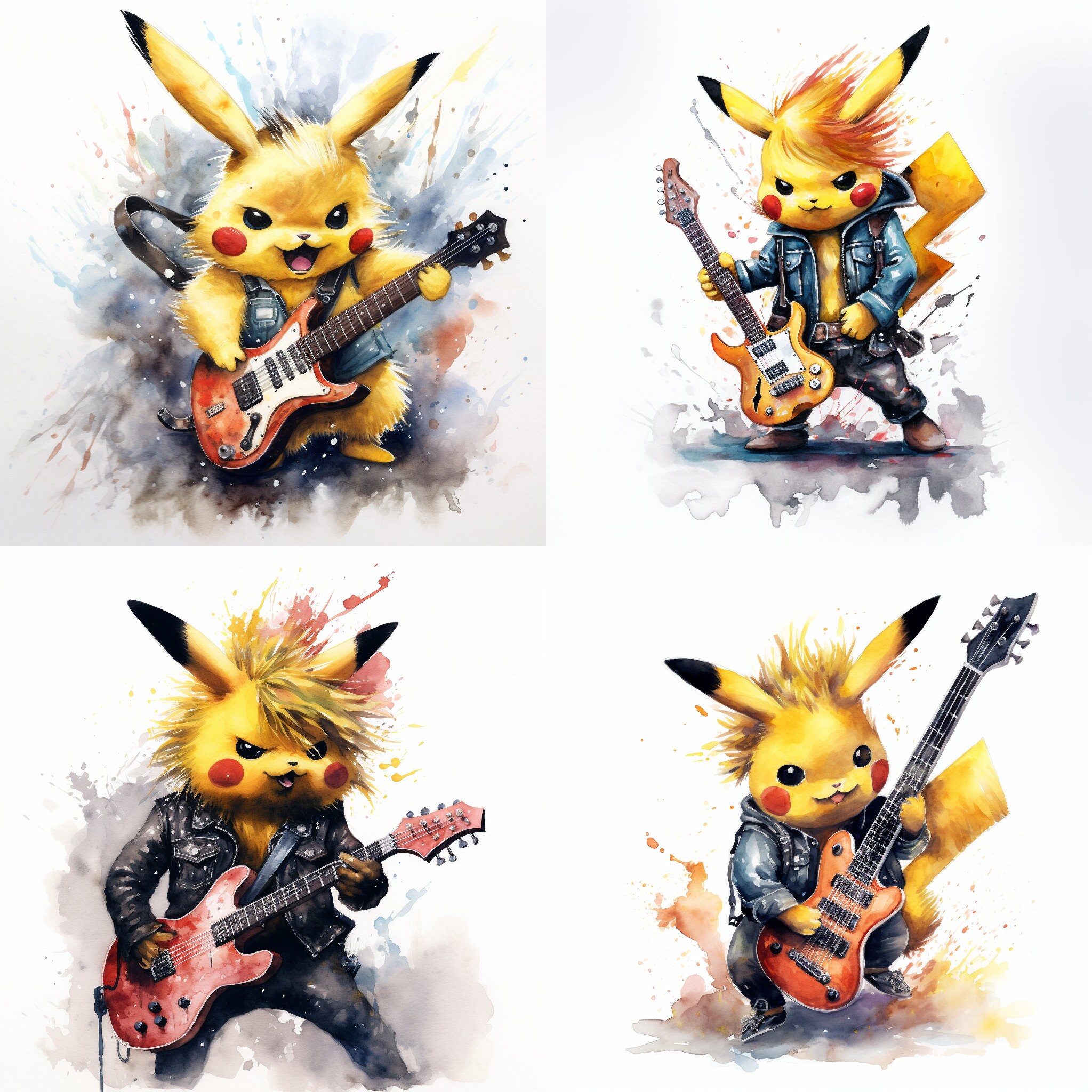 Pikachu Watercolor Clipart PNG, 25 Rocker Pikachu, Rock Guitar Pikachu ...