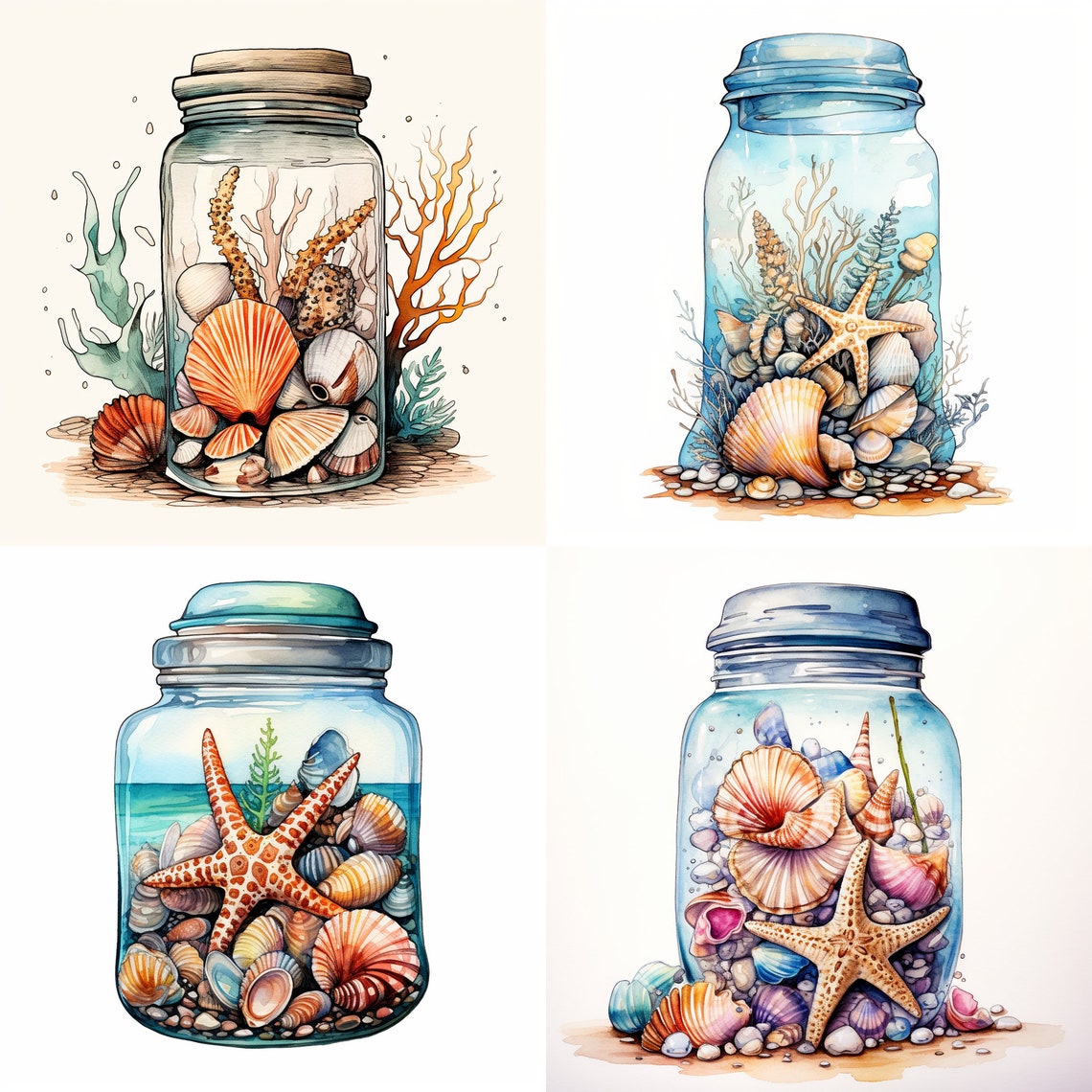 Seashells Jar Clipart PNG , 23 High Quality PNG Ocean Jar Clipart , Seashells Jar Watercolor ...