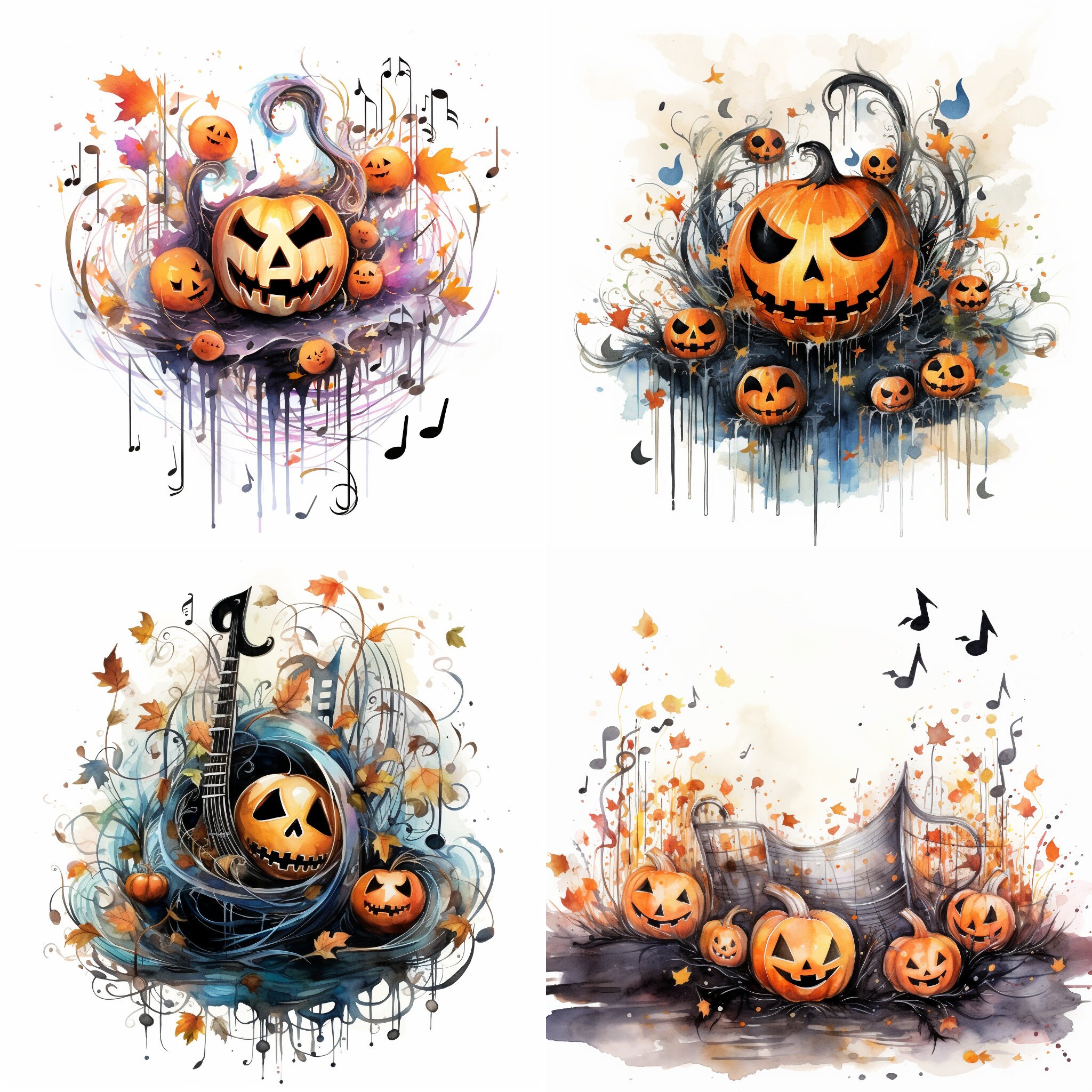 Music Notation Watercolor Clipart PNG Halloween Musical Note - Etsy