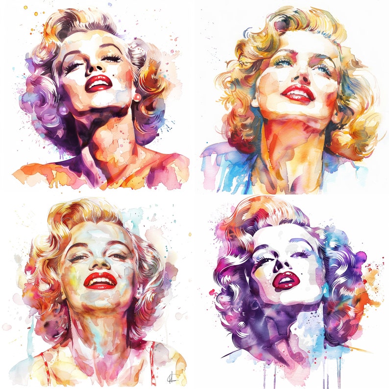 Marilyn Monroe Clipart, 24 Watercolor Vintage Monroe Silhouette ...