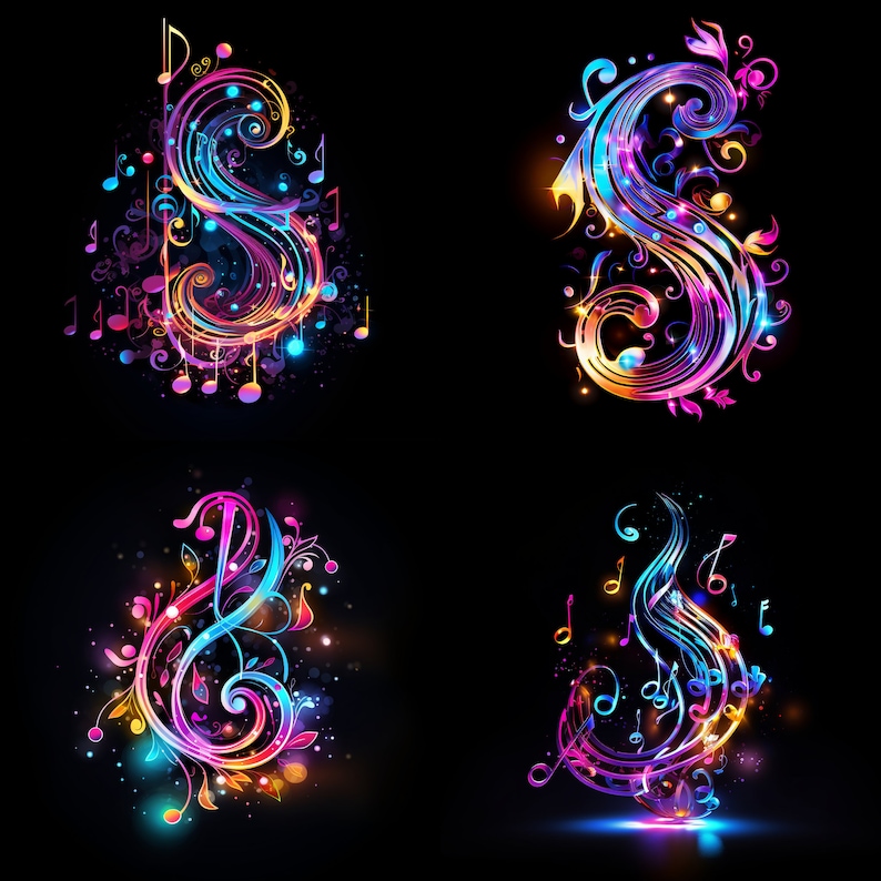 16 Notas musicales de neón PNG, Nota musical de colores, Descarga ...