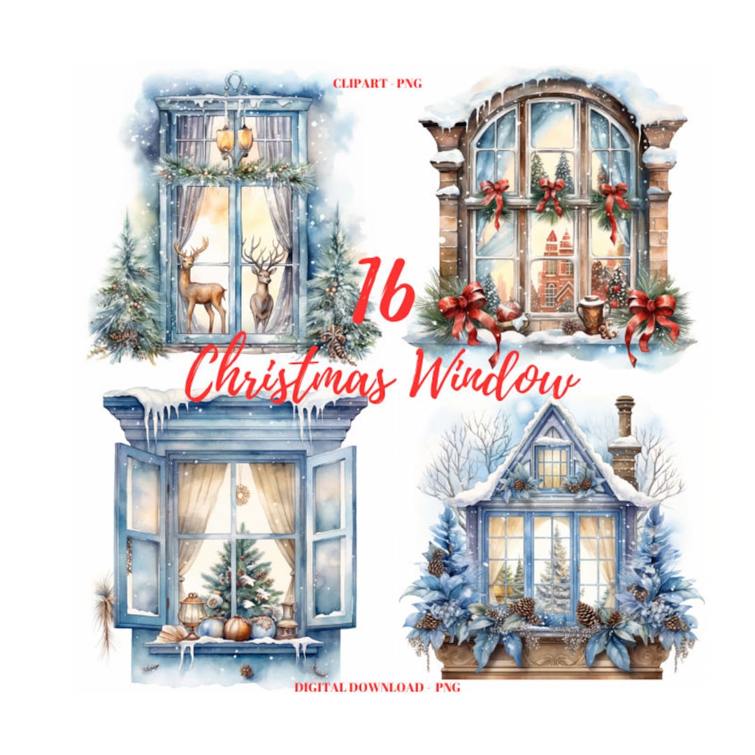 Holiday Clipart, 16 Christmas Window PNG, Christmas Window Images ...