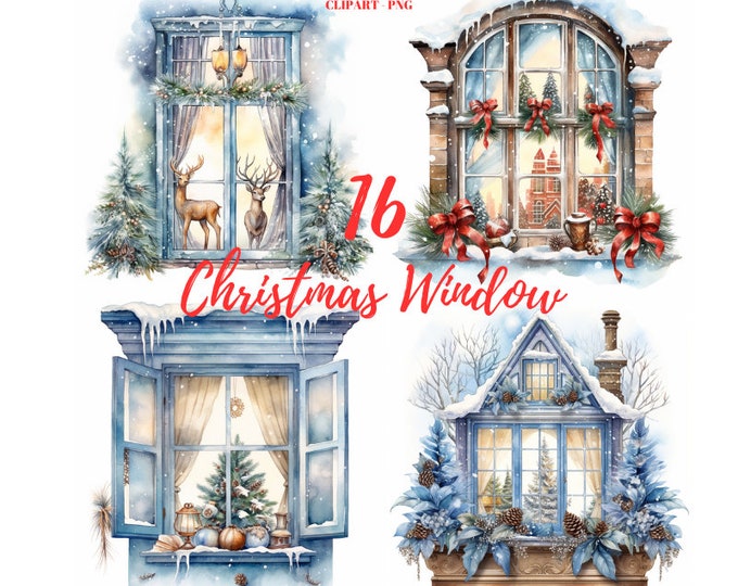 12 Christmas Windows Clipart Xmas Decorated Windows Vintage Clip Art ...