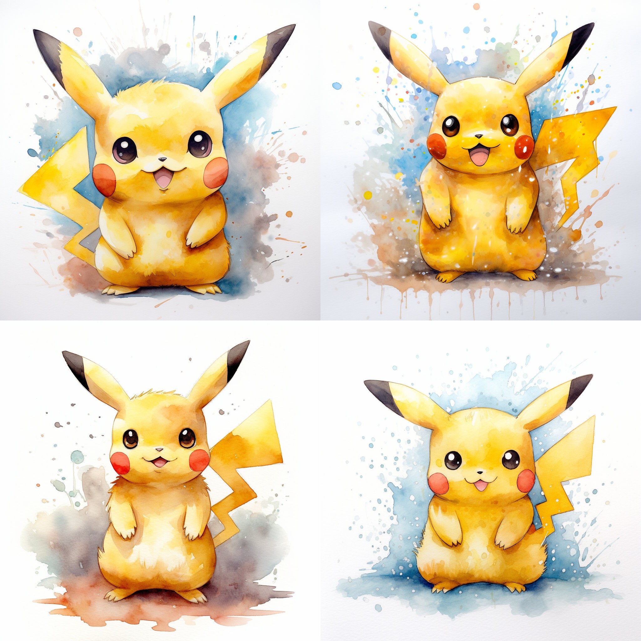 Pikachu Watercolor Clipart PNG, 20 Transparent Background and 20 White ...
