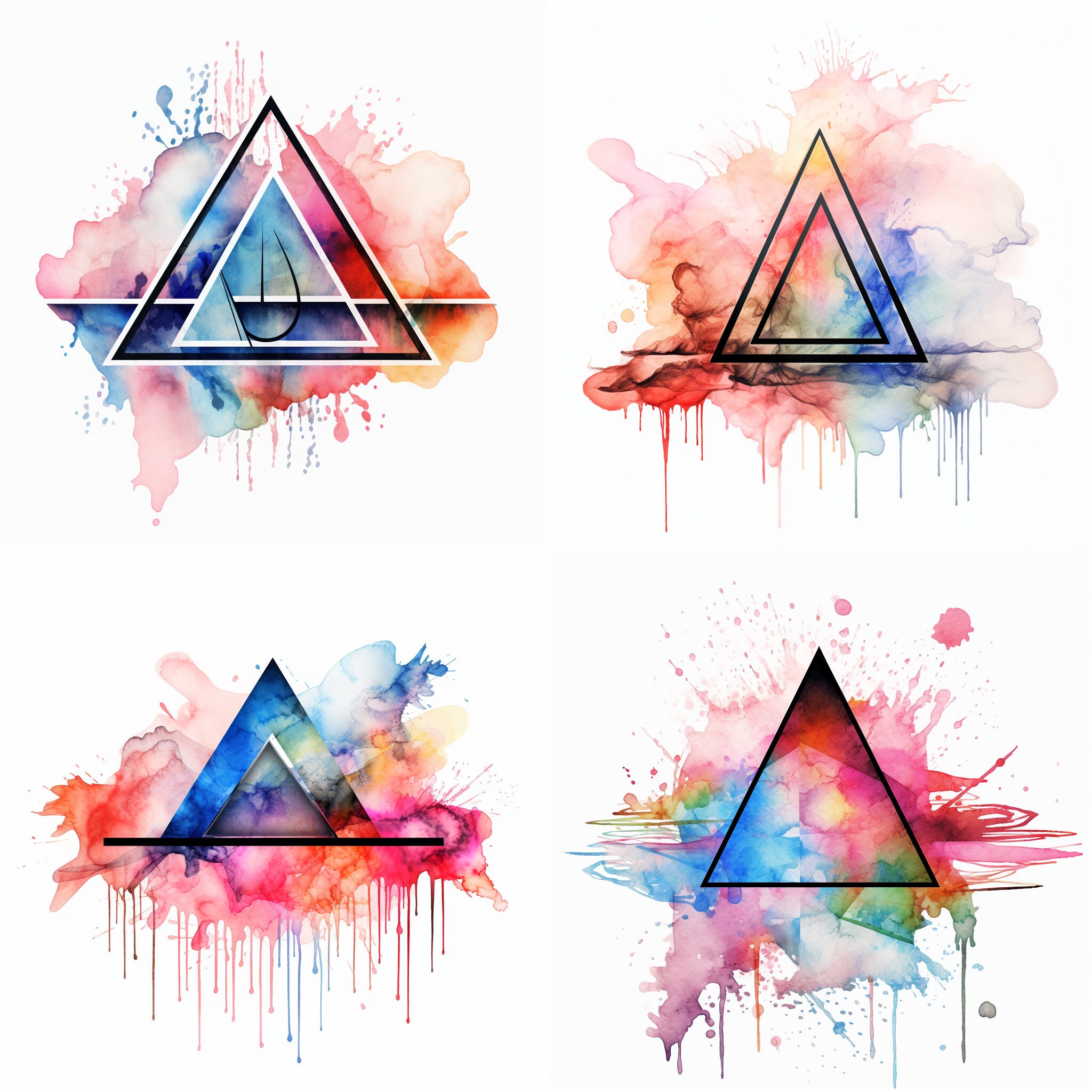 16 Pink Floyd Triangle Watercolor Clipart PNG , Triangle Rainbow ...