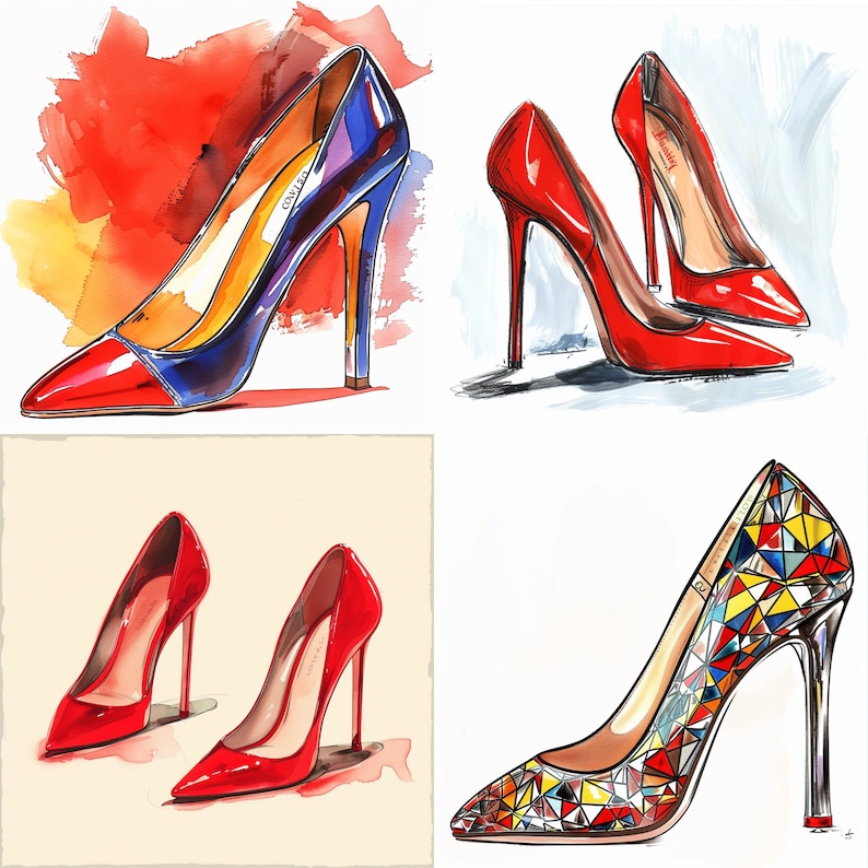 Luxury High Heels Clipart: 24 Watercolor Shoe PNG Images (digital ...