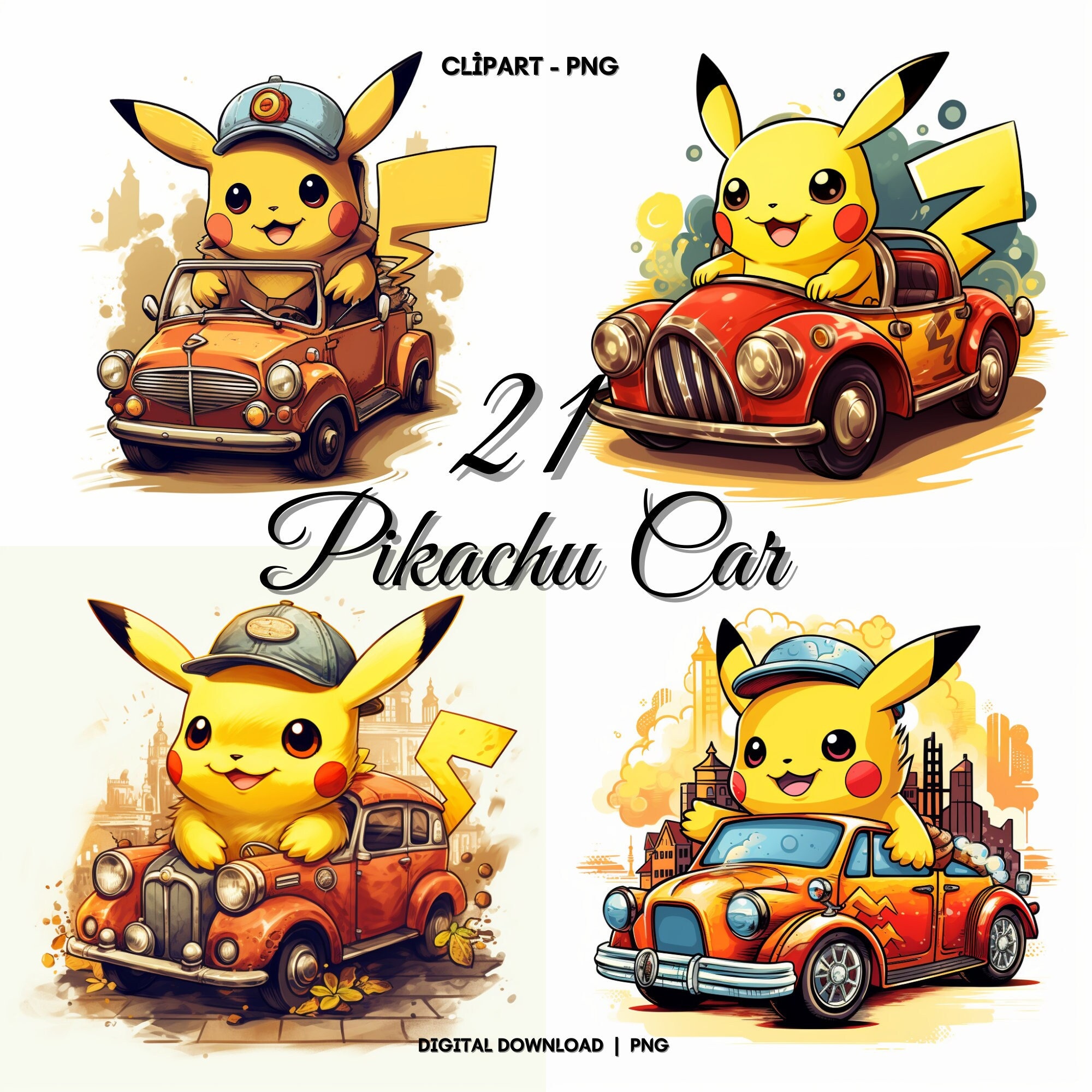 Pikachu Clipart PNG, 21 Pikachu Car Images, Pikachu Vintage Car PNG ...