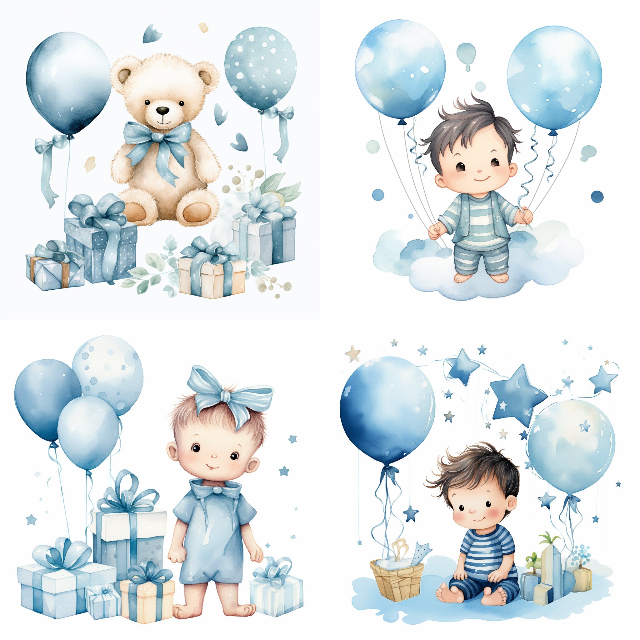 Baby Shower Watercolor Clipart PNG, 30 Baby Shower Boy Images Bundle ...
