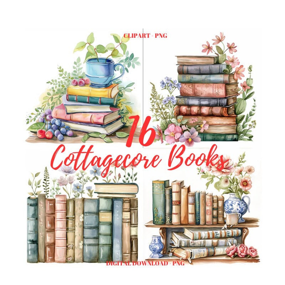 Cottagecore Book Clipart: 16 Watercolor Floral Images (PNG, Commercial ...