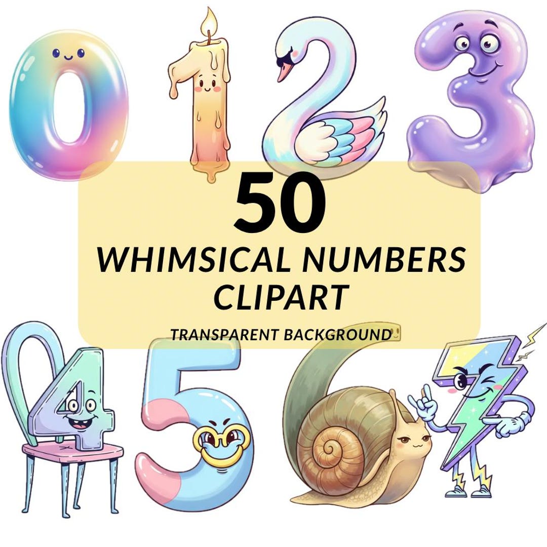 Whimsical Numbers Clipart PNG Bundle, Ute Doodle Numbers 0-9, Kids ...