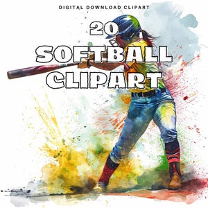 20 Softball Clipart Watercolor, Hand-painted Sports PN, Digital ...