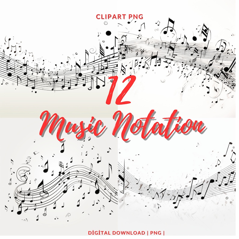 12 Minimalist Music Notes Clipart in PNG Format: Instant Download ...