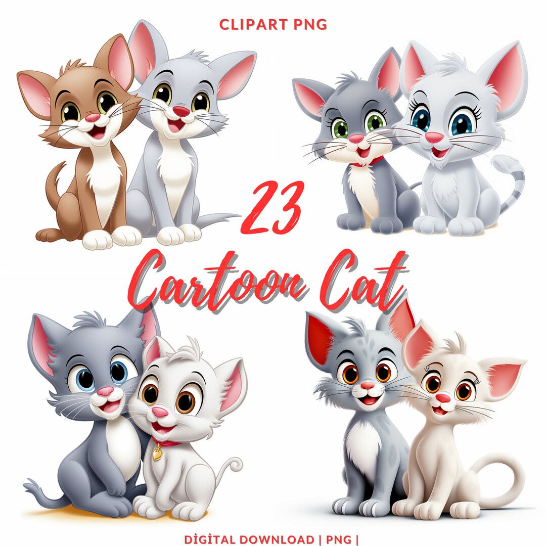 Cartoon Cat PNG Clipart, 23 PNG Cartoon Cat Bundle, Card Making ...