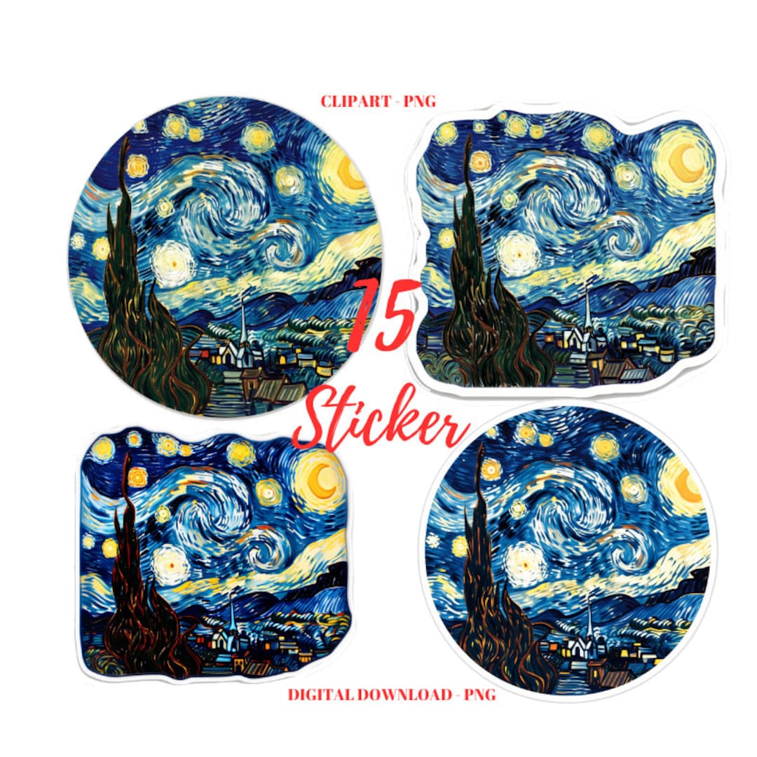 Starry Night Stickers: Van Gogh Illustrations, Digital Paper Craft (PNG ...