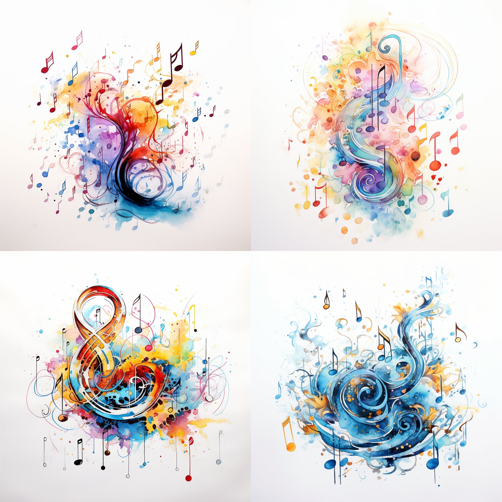 26 Music Notation Watercolor Clipart PNG, Colored Musical Note, Instant ...