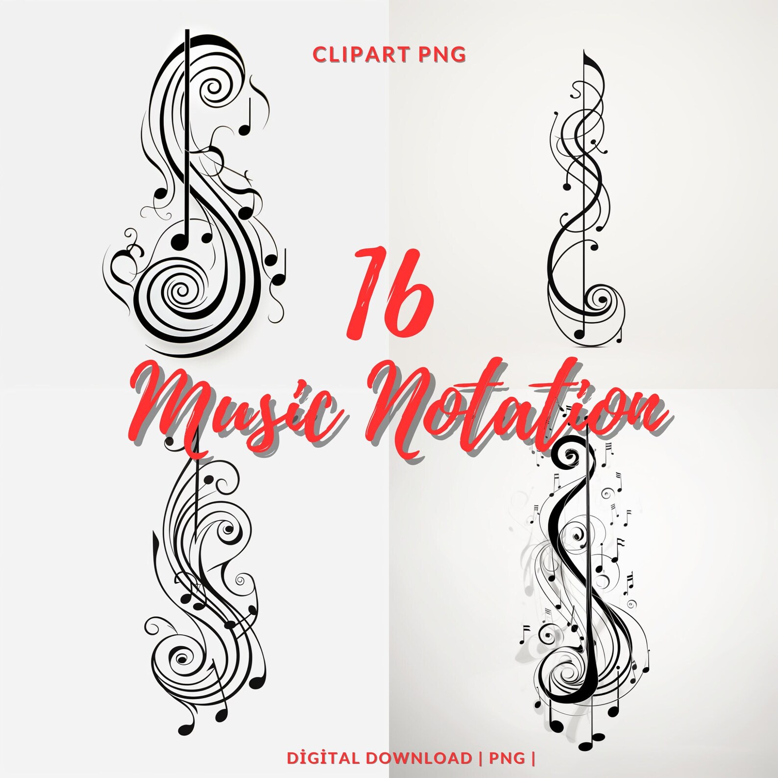16 Music Notation Clipart PNG, Monochrome Musical Nota, Instant ...