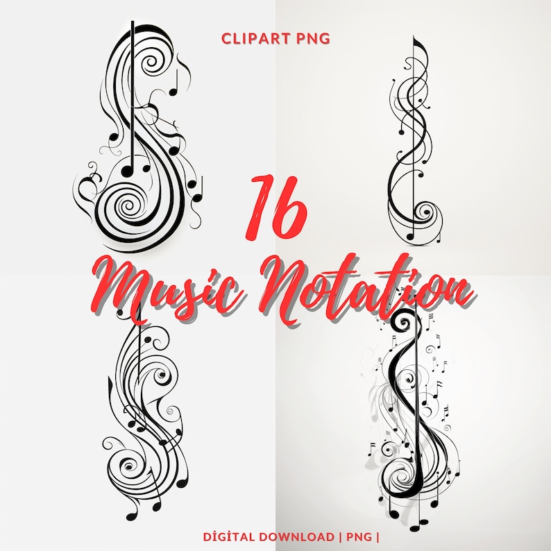 16 Music Notation Clipart PNG, Monochrome Musical Nota, Instant ...