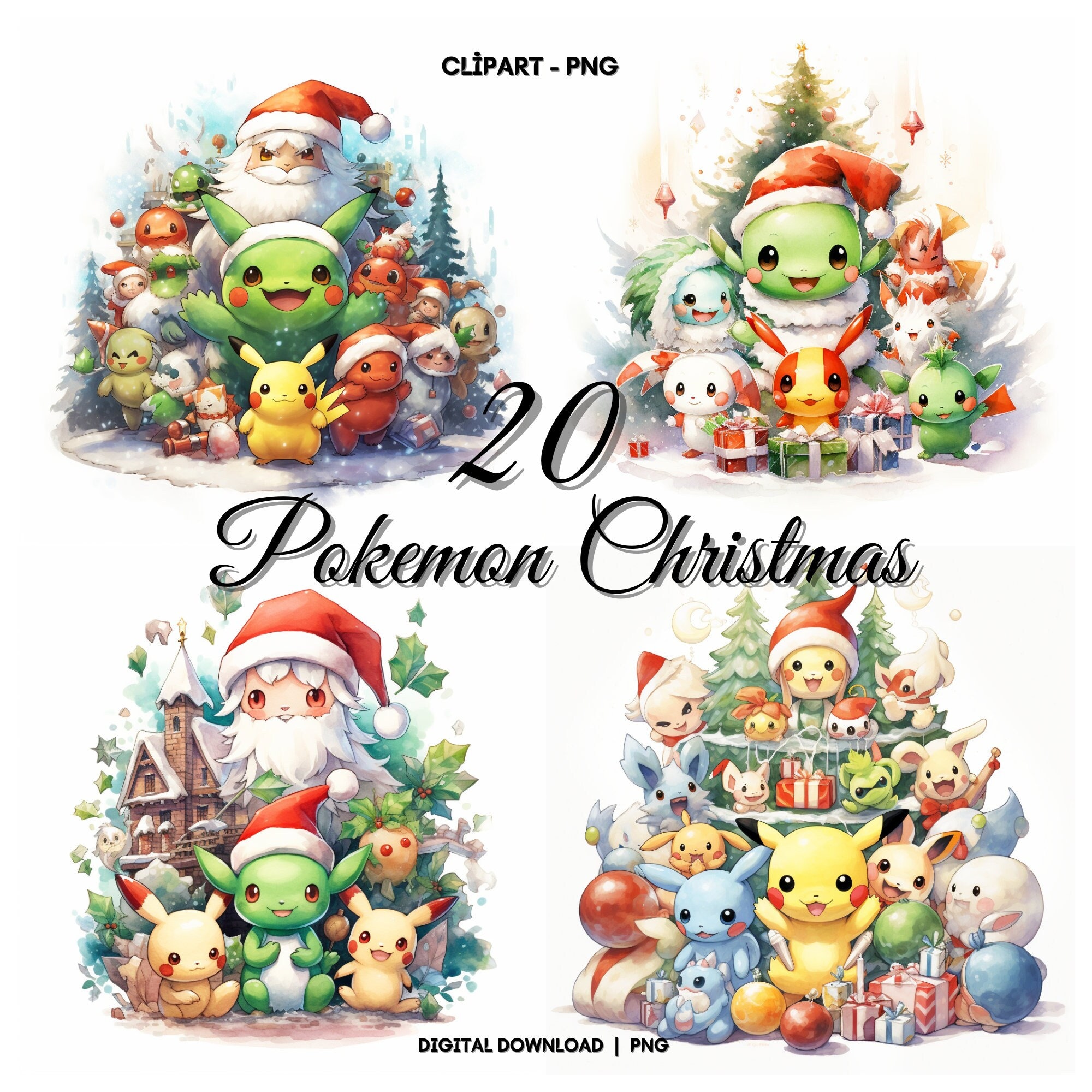 Pokemon Clipart PNG, 20 Pokemon Christmas Images Bundle, Pokemon ...