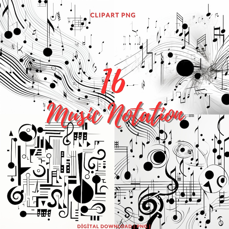 12 Music Notation Line Art Clipart PNG, Geometric Musical Note, Instant ...