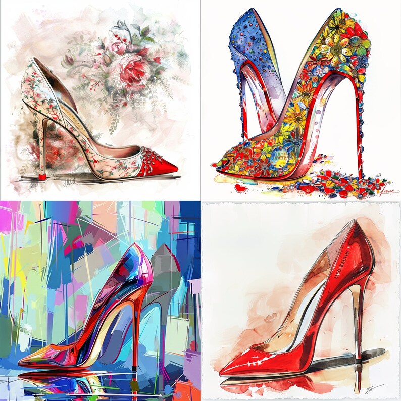 Luxury High Heels Clipart: 24 Watercolor Shoe PNG Images (digital ...