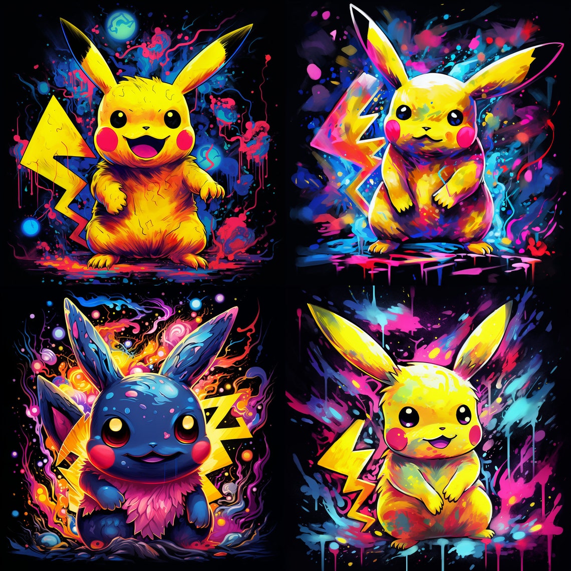 Pokemon Clipart PNG, 16 Neon Pikachu Images Bundle, Pikachu Black ...