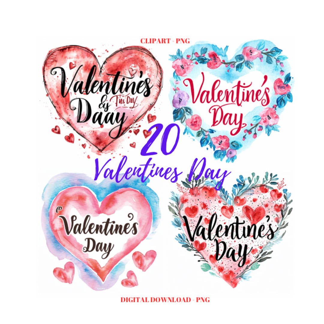 Watercolor Hearts Clipart: Valentine's Day PNG Images (digital Download ...