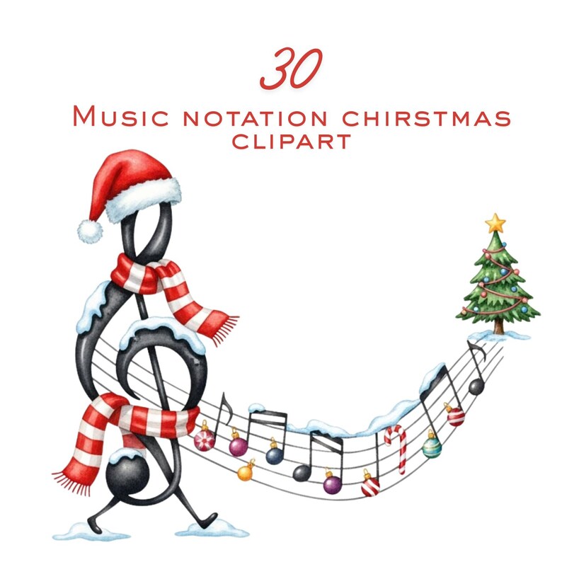 30 Christmas Notation Clipart, Watercolor Music Notes PNG, Holiday ...