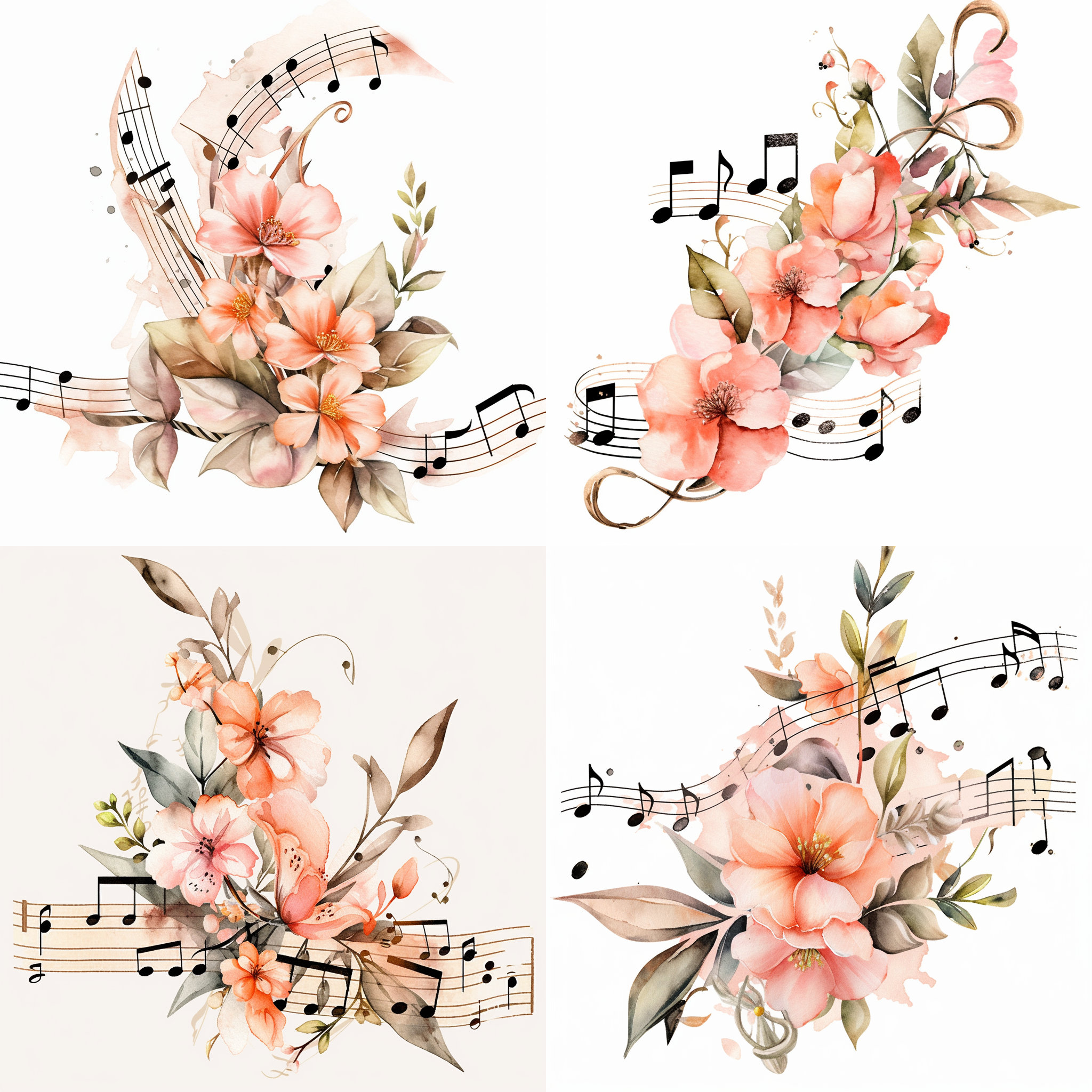 Music Notation Watercolor Clipart PNG, 32 Flowers Musical Note, Instant ...