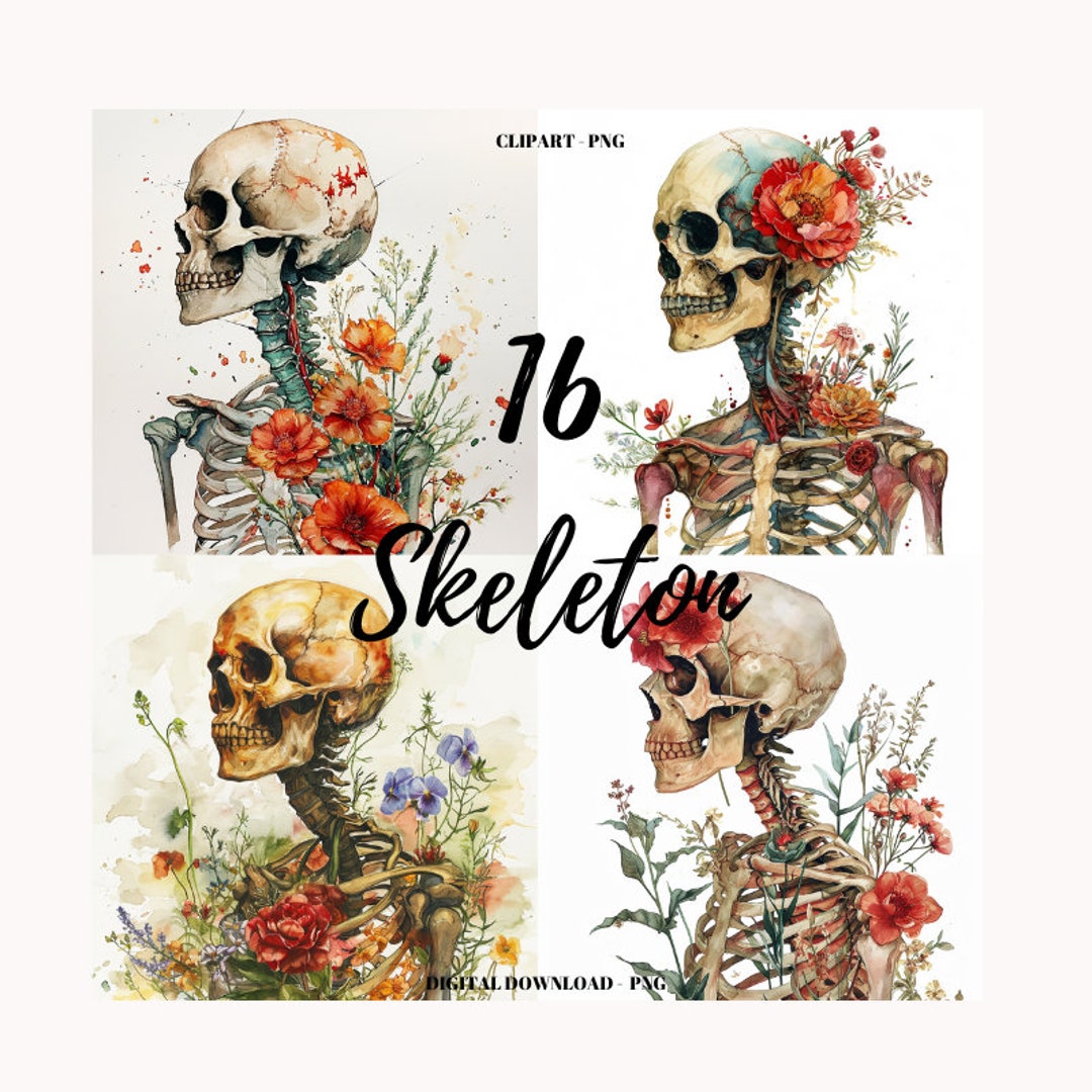 Skeleton PNG Clipart, Skeleton Flowers Images PNG, Skeletons Skull ...