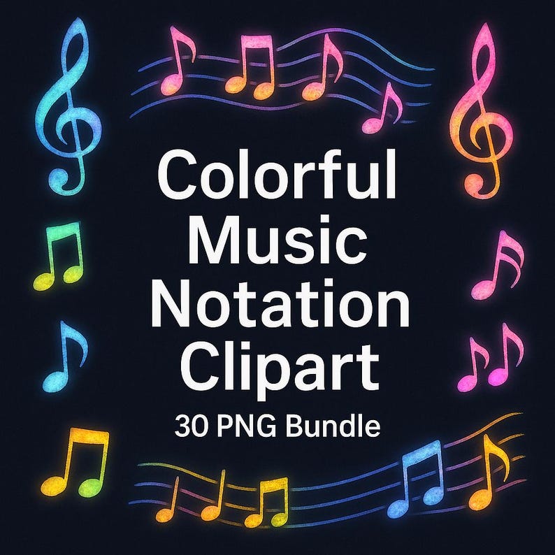 30 Colorful Music Notes Clipart, Watercolor PNG Bundle, Transparent ...