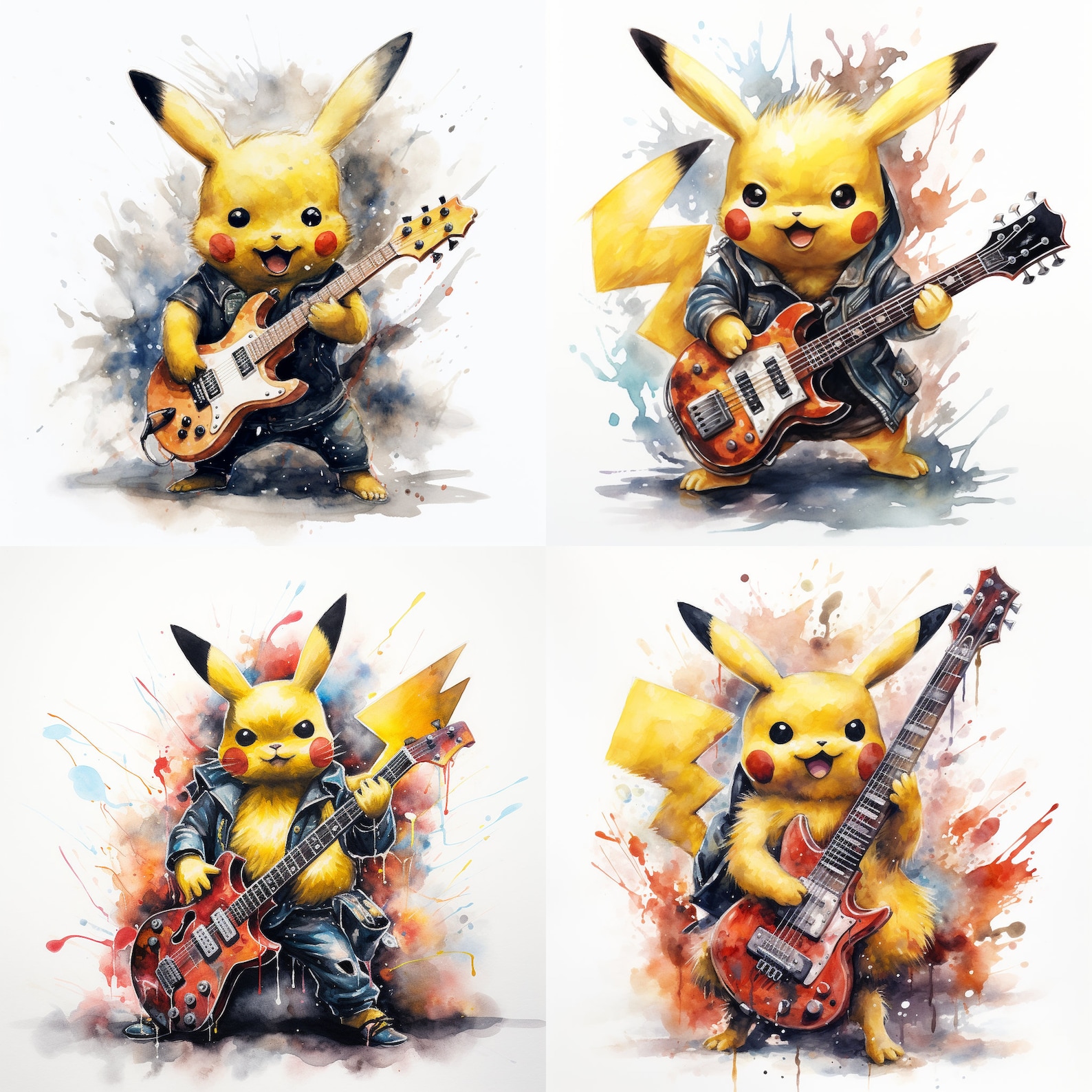 Pikachu Watercolor Clipart PNG, 25 Rocker Pikachu, Rock Guitar Pikachu ...