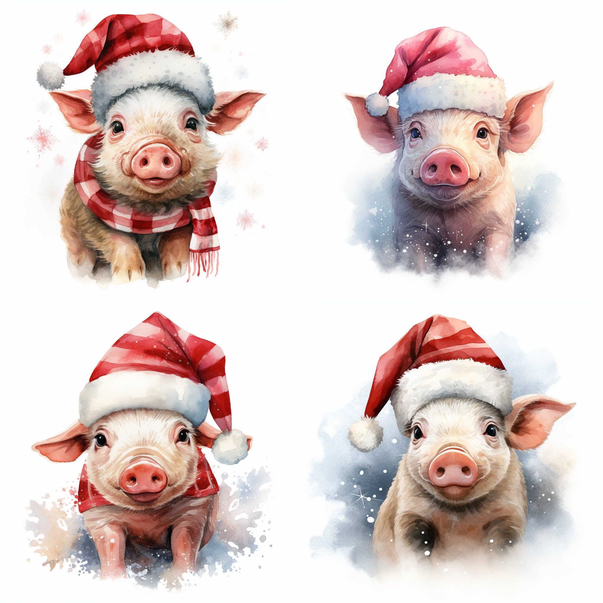 Christmas Pig PNG Clipart, 20 Watercolor Adorable Xmas Pig Images ...