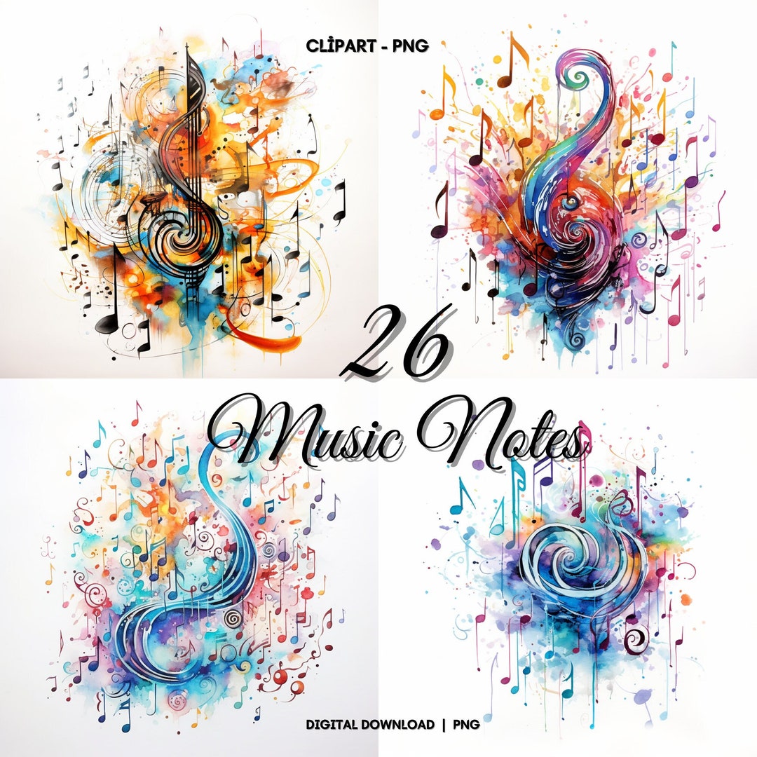 26 Music Notation Watercolor Clipart PNG, Colored Musical Note, Instant ...