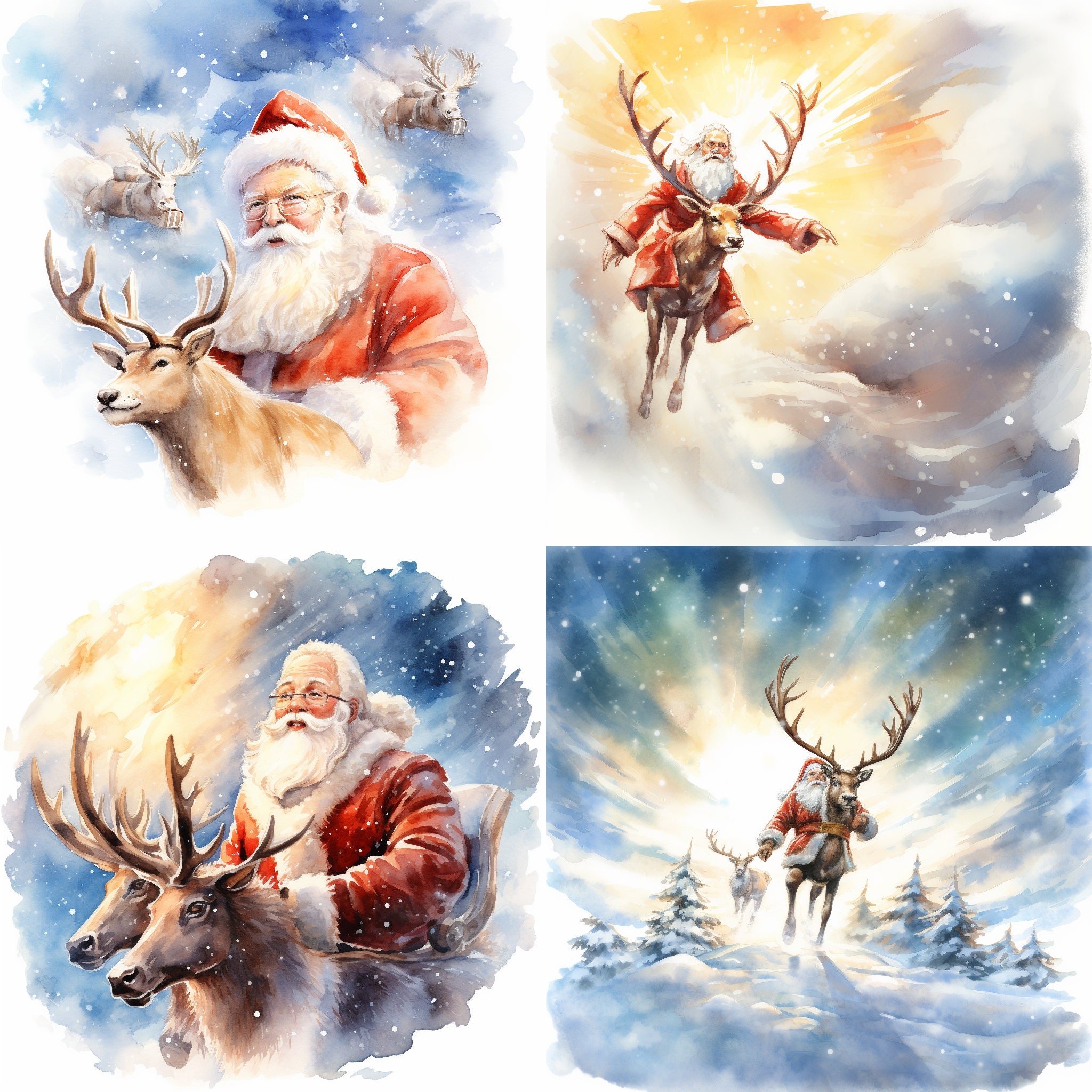 Santa Claus Clipart PNG , 20 Watercolor Santa Claus Flying , Reindeer ...