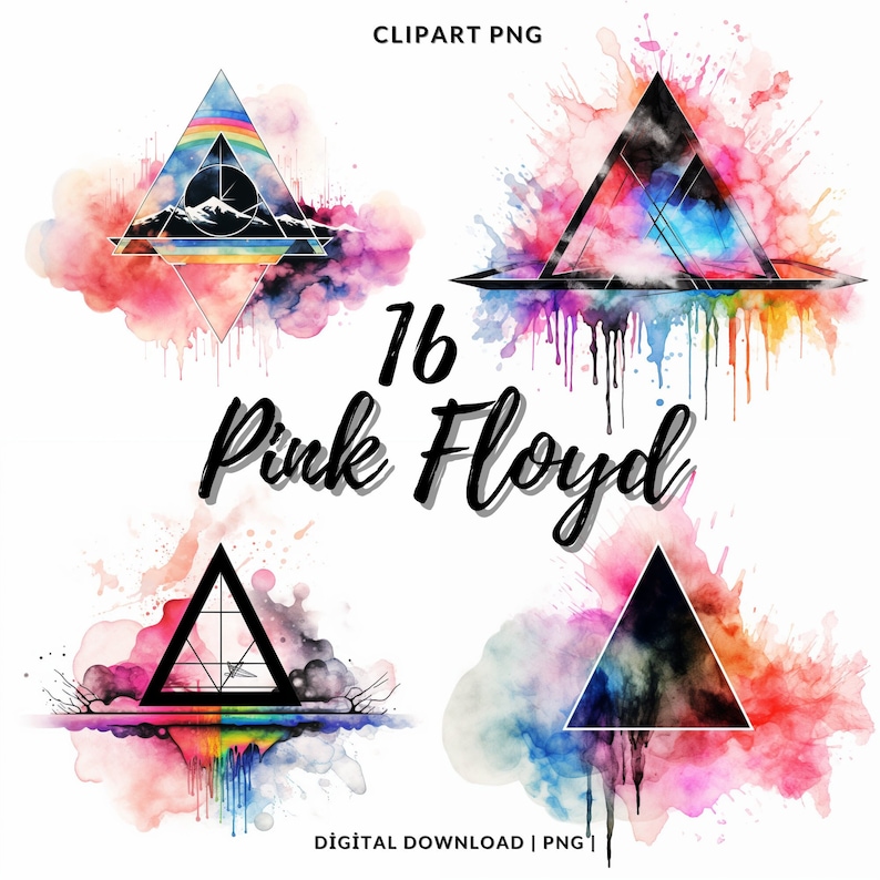 16 Pink Floyd Triangle Watercolor Clipart PNG , Triangle Rainbow ...