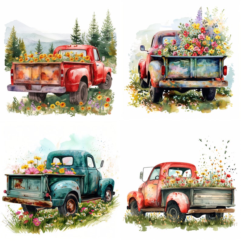 Truck Clipart: 20 PNG Floral Images (commercial Use) - Etsy Singapore