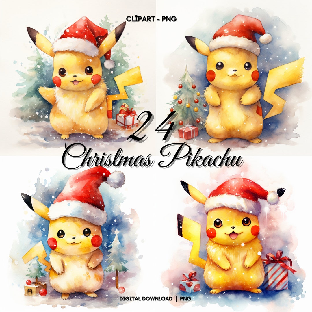 Pikachu Watercolor Clipart PNG, 24 Christmas Pikachu PNG, Christmas ...